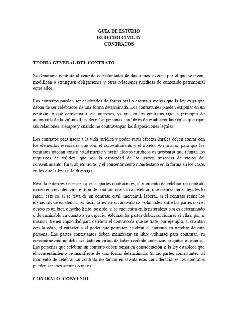 Guía de Contratos en Derecho Civil IV | PDF | Derecho contractual | Ley ...