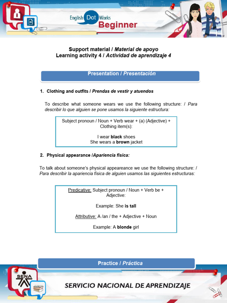 Actv 4-Sena Nivel 1 Curso Ingles | PDF | Adjective | Clothing