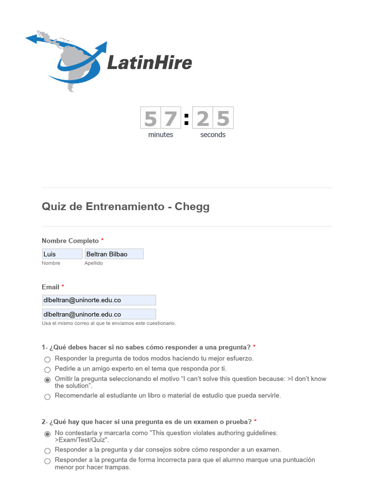 Quiz de Entrenamiento - Chegg | PDF | Ecuaciones | Imagen