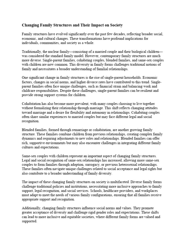 Changing Family Structures and Their Impact On Society | PDF | Family ...