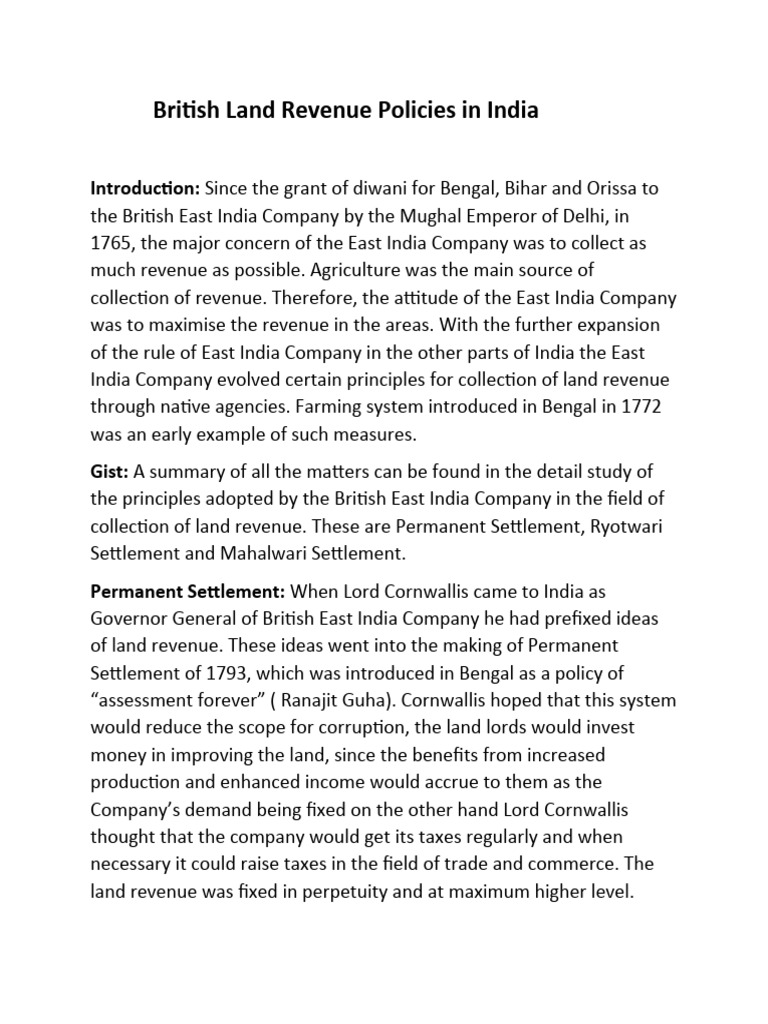 British Land Revenue Policies in India. | PDF | Economies