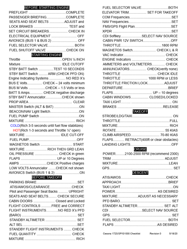 172SP-Checklist | PDF | Aircraft | Aviation