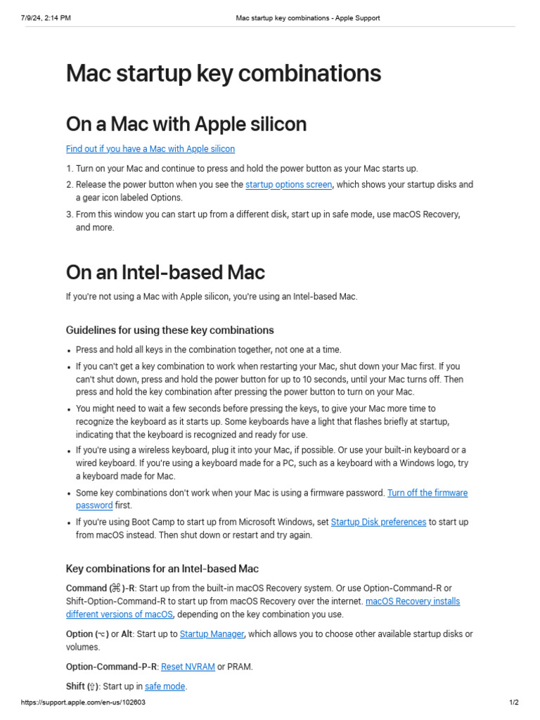 Mac Startup Key Combinations | PDF | Booting | Mac Os