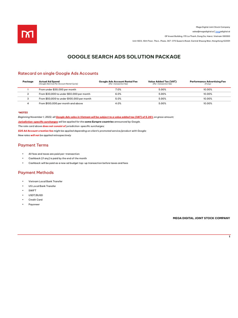 (GG) Rate Card - BH | PDF | Credit Card | Fee