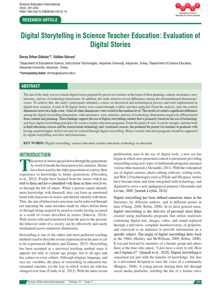 Digital Storytelling in Science Teacher Education Evaluation of Digital ...