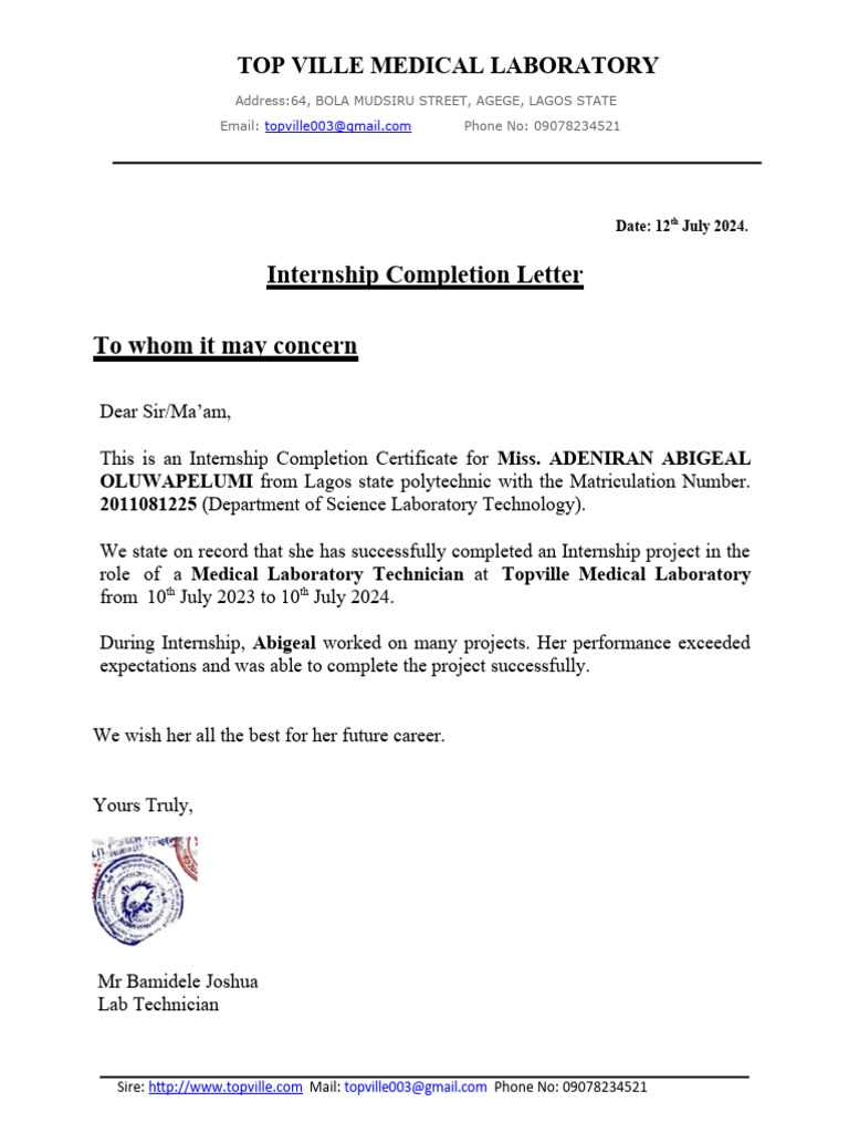 Abigeal It Completion Letter | PDF