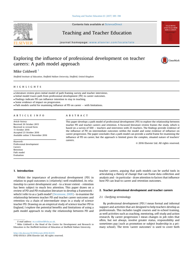 Exploring The Influence of Professional Development On Teacher Careers ...