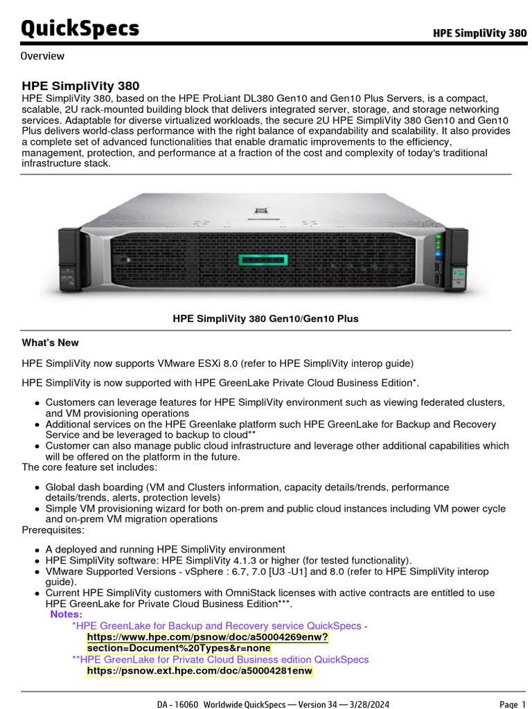 HPE SimpliVity 380 | PDF | Solid State Drive | Cloud Computing