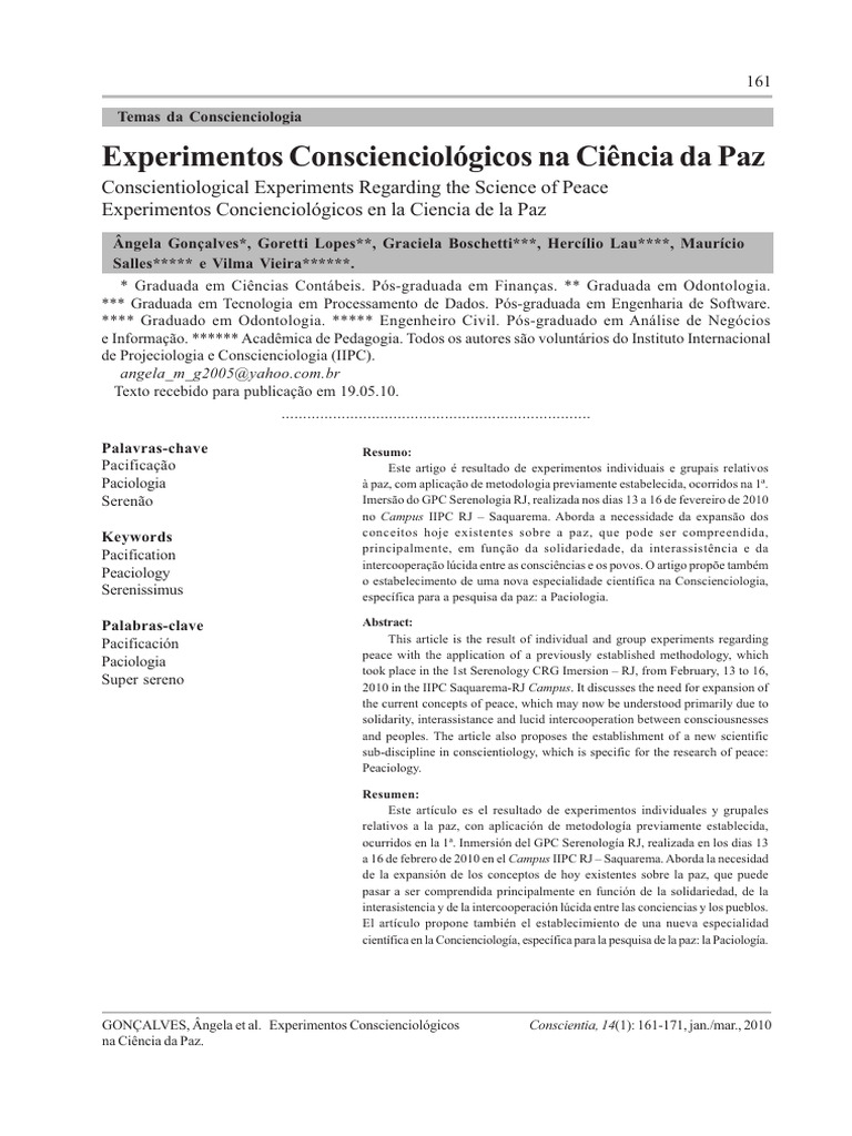 Experimentos Conscienciológicos na Ciência da Paz | PDF | Science | Paz