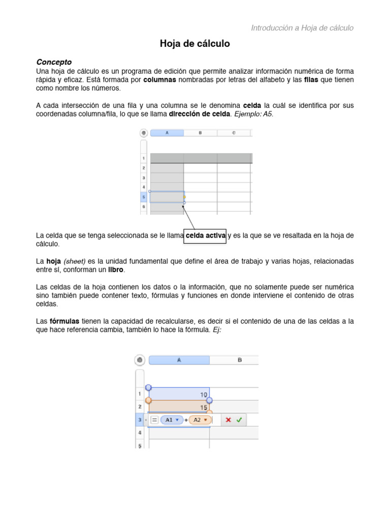 Introducción a las Hojas de Cálculo | PDF | Métodos y materiales de enseñanza