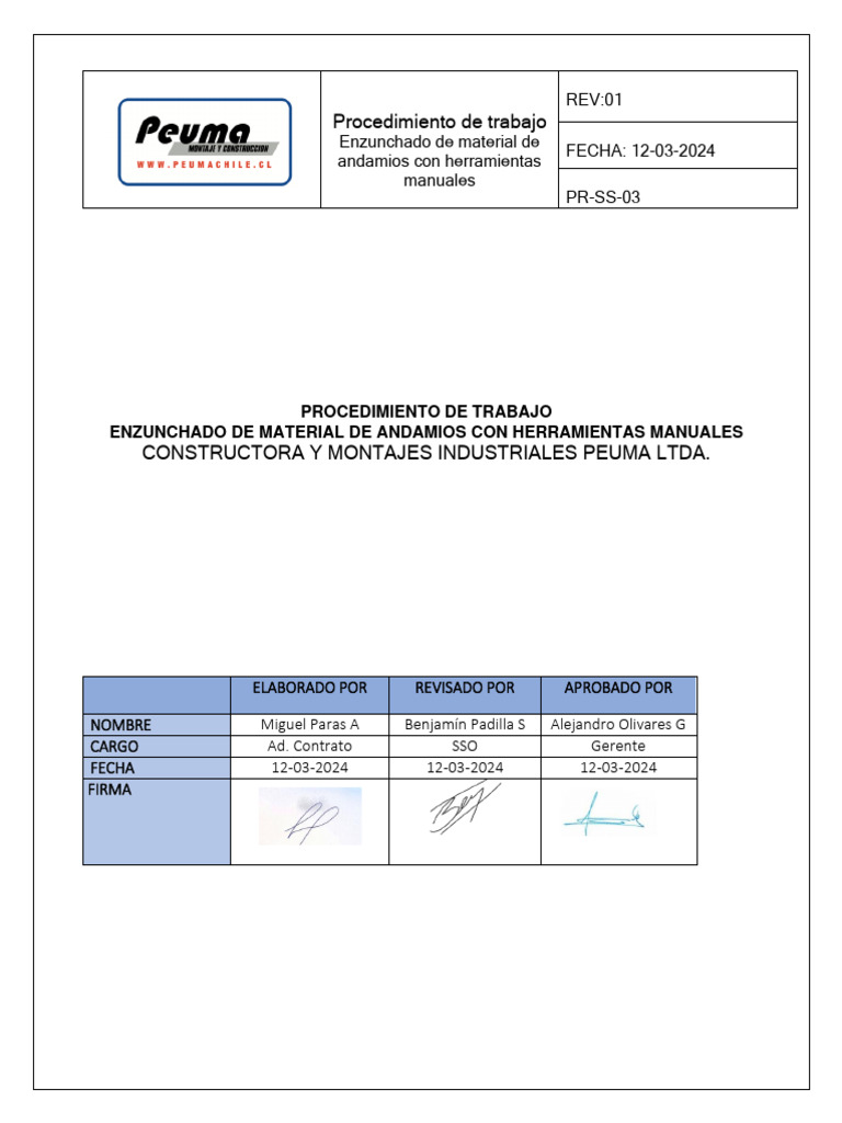 Enzunchado de Andamios: Procedimiento y Seguridad | PDF | Herramientas ...