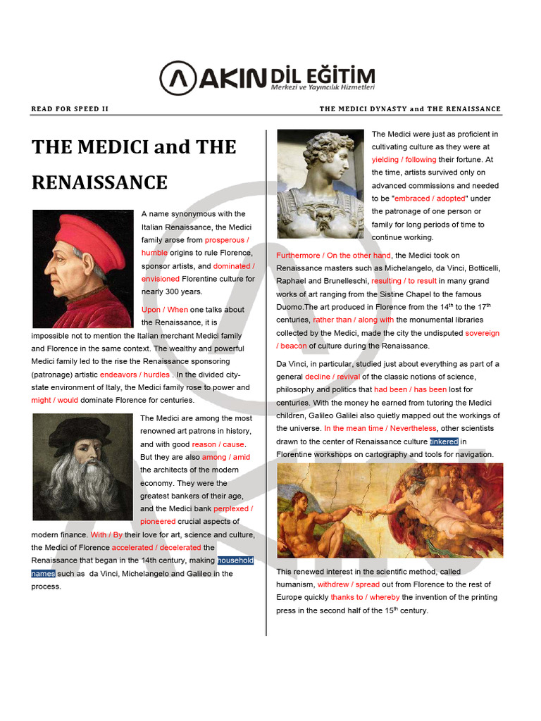 The Medici Dynasty and Renaissance Test Hali | PDF | Renaissance ...