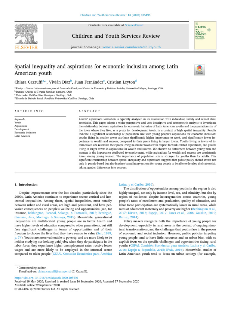 Spatial Inequality Youth - cazzuffiDiazFernandezLeyton - 2020 | PDF ...