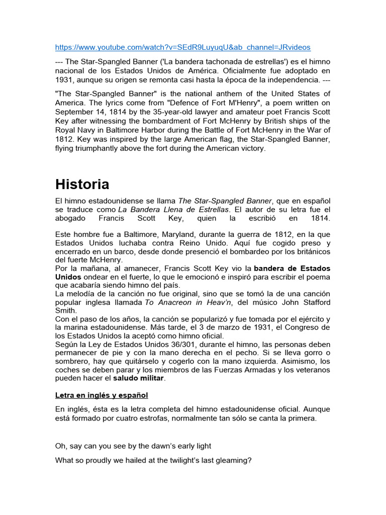 Us National Anthem | PDF | The Star Spangled Banner