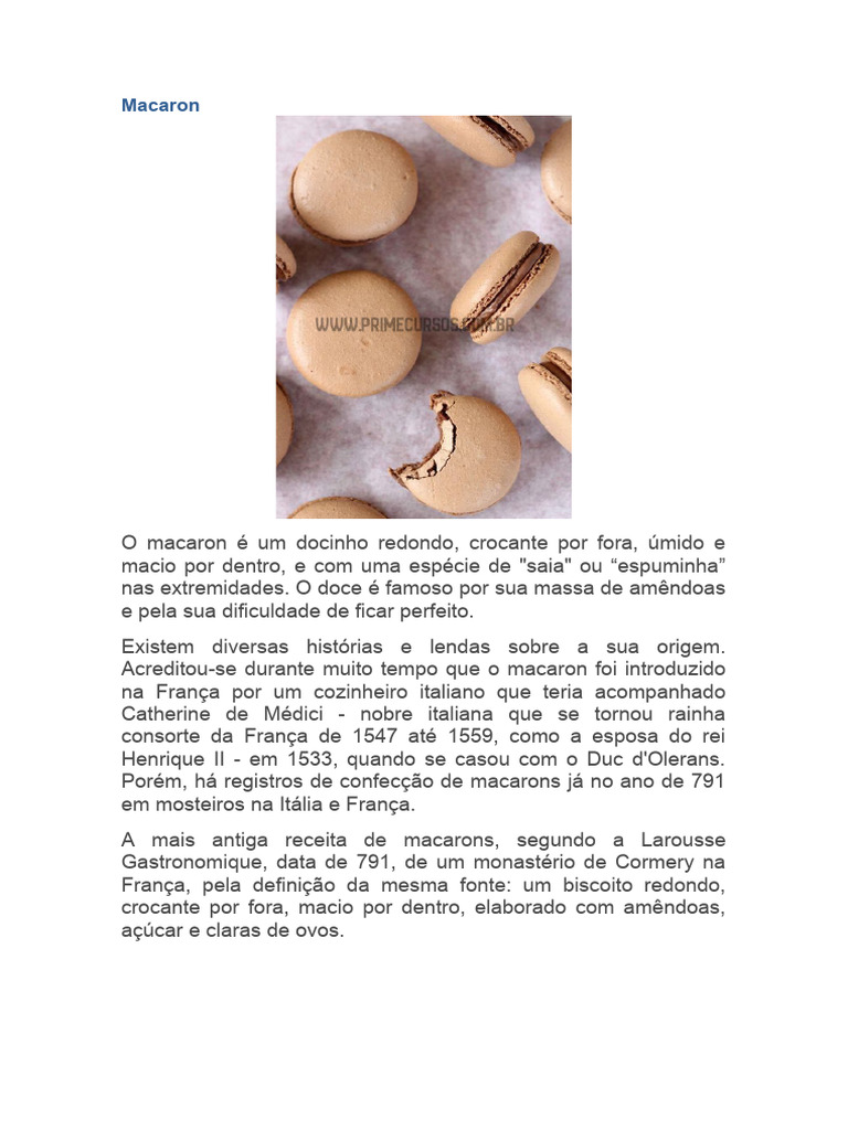16º Lição - Macaron | PDF | Itália | Alimentos