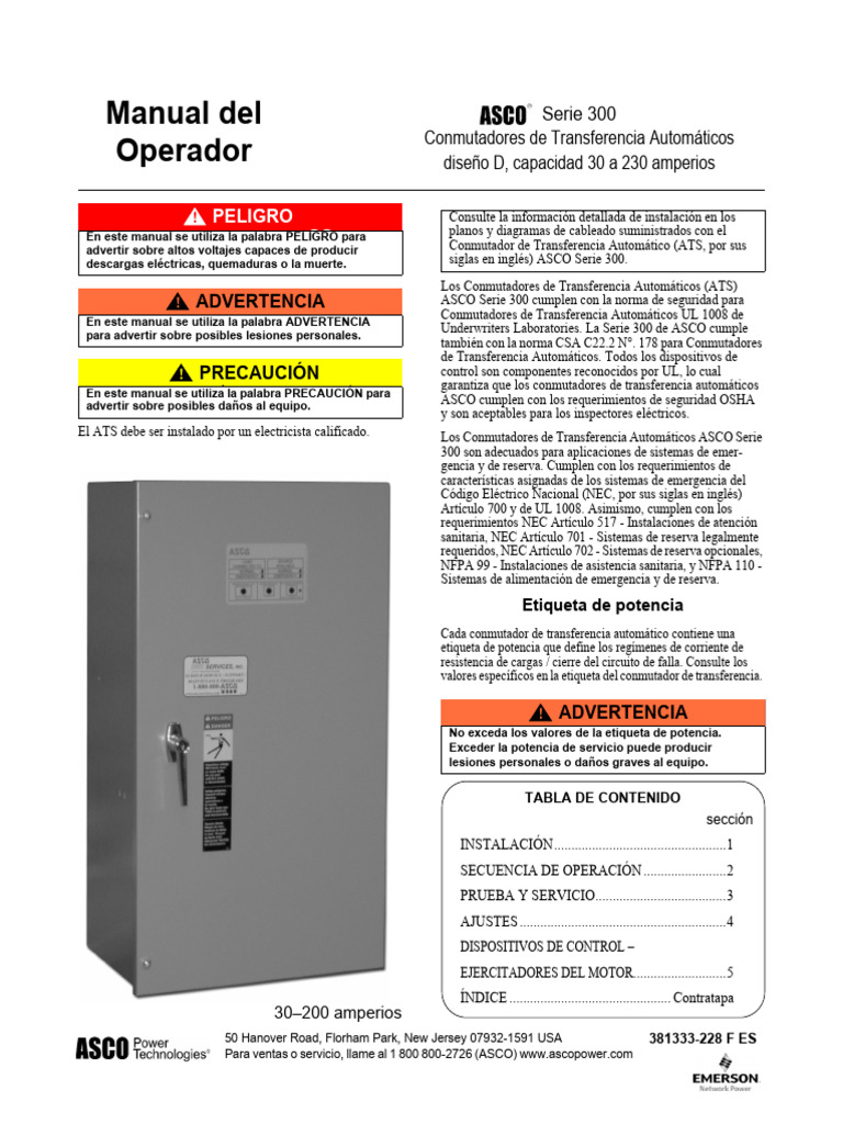 Manual Operaciones ASCO Serie 300 (Español) | PDF | Cambiar | Generador ...