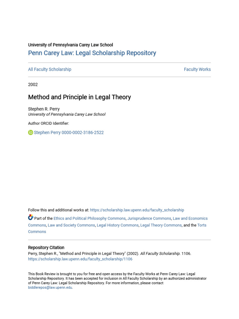 Method and Principle in Legal Theory | PDF | Jurisprudence | Tort