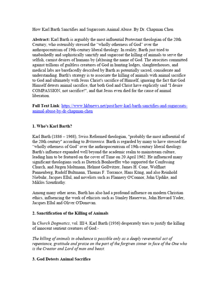 Barth's Justification of Animal Killing | PDF | Karl Barth | Book Of ...