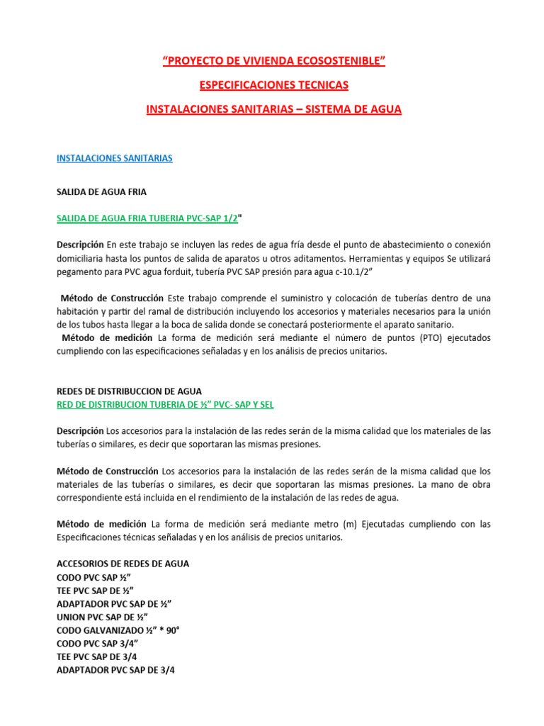 Especificaciones Técnicas de Iiss-Agua | PDF | Tubería (transporte de fluidos)