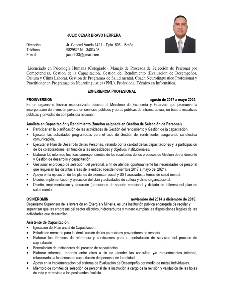 CV Julio Cesar Bravo Herrera | PDF | Gestión de recursos humanos | Reclutamiento