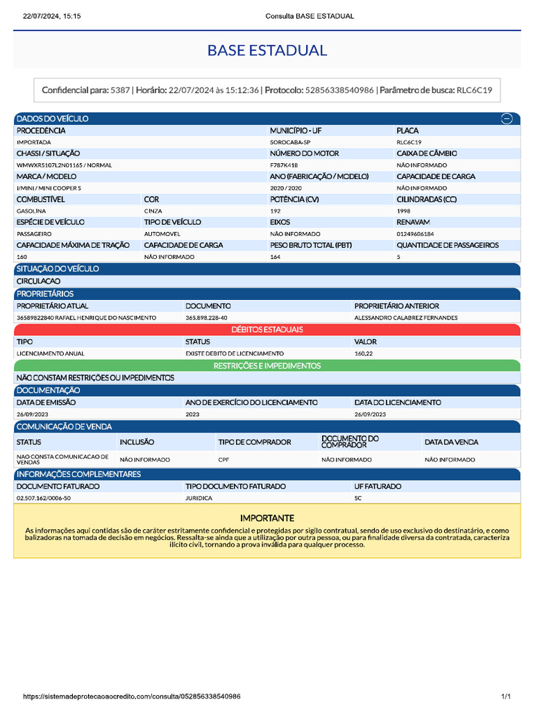 365.898.228-40 Veiculo | PDF