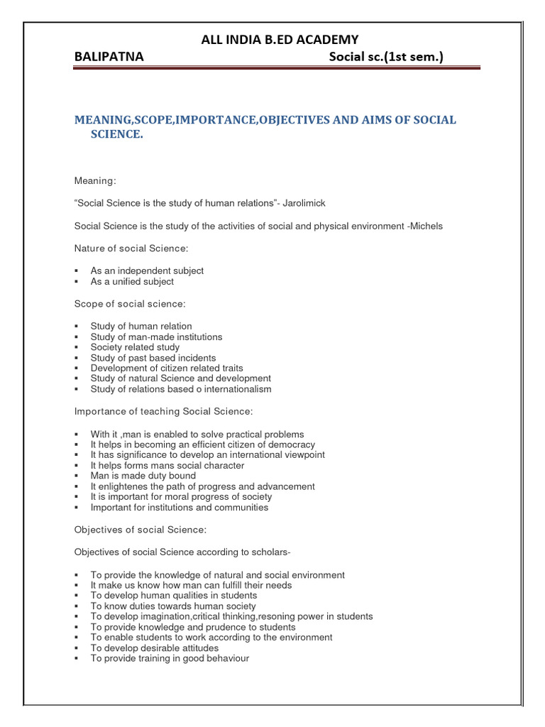 1st Semistar Social Science Note | PDF | Teachers | Lesson Plan