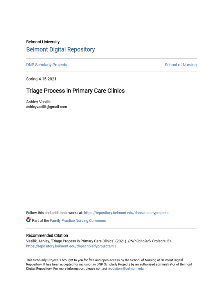 Triage Process in Primary Care Clinics | PDF | Emergency Department ...