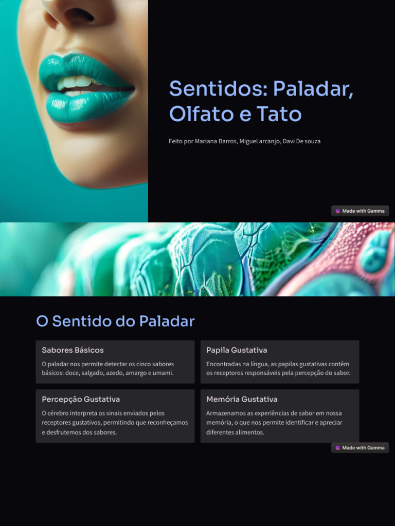 Sentidos Paladar Olfato e Tato | PDF | Gosto | Sistema nervoso