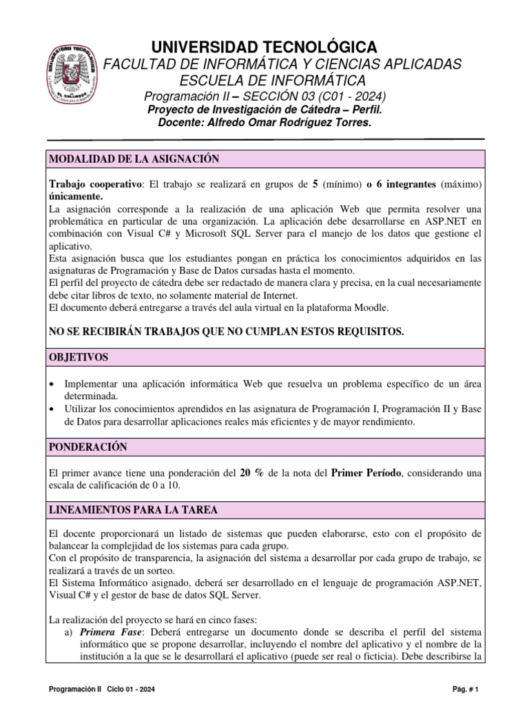 Perfil Proyecto de Cátedra Programación II | PDF | Programación de computadoras | Moodle