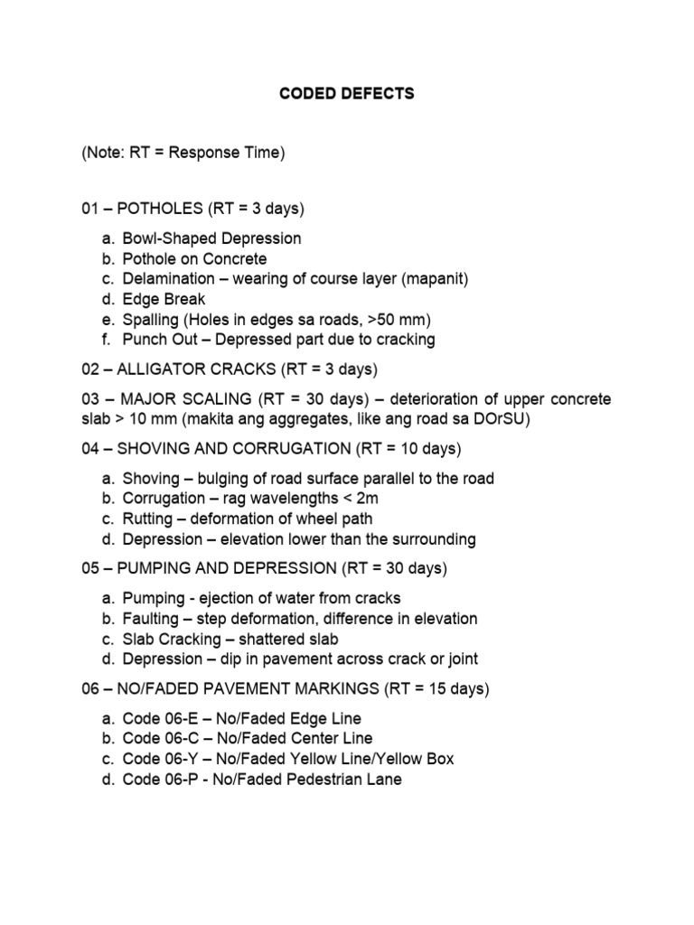 Coded Defects | PDF | Road | Road Surface
