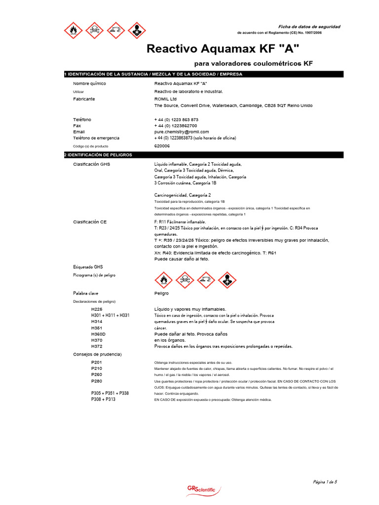 Aquamax KF Reagent A.en - Es | PDF | Solvente | Quemar