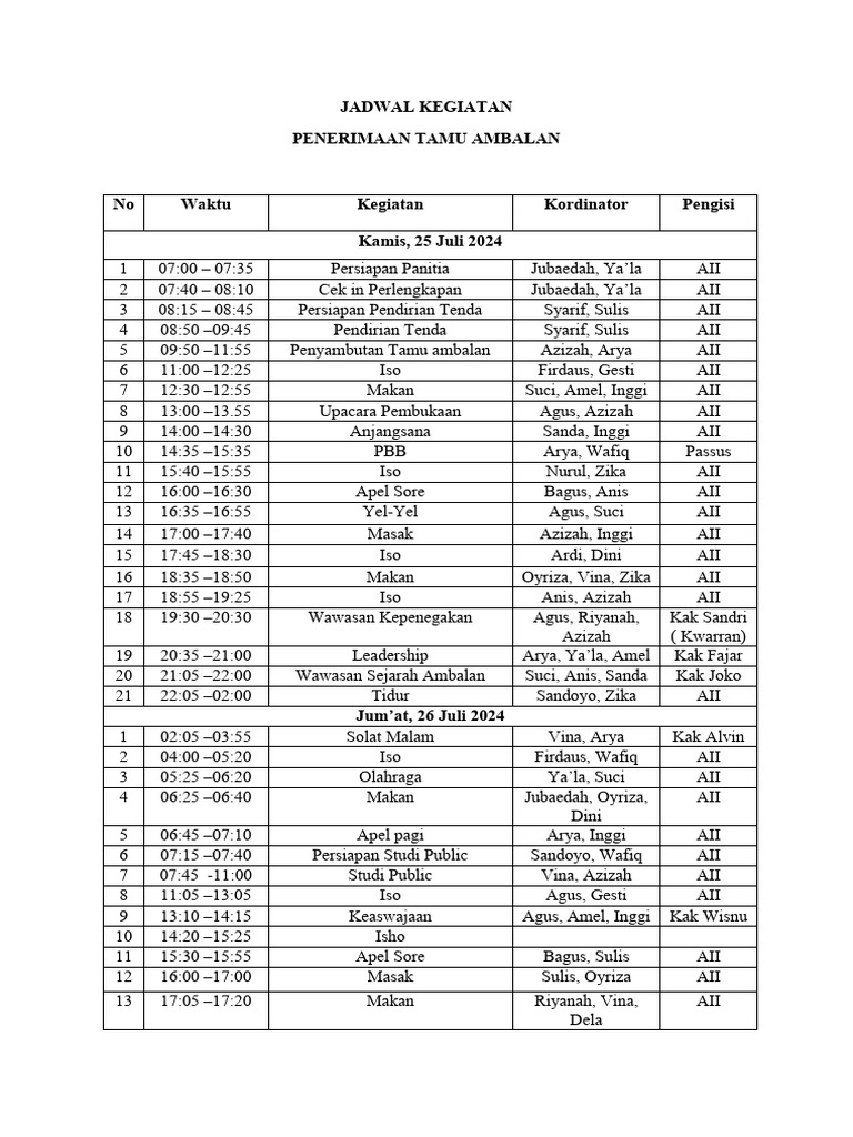 Jadwal Kegiatan Pta 2024 | PDF