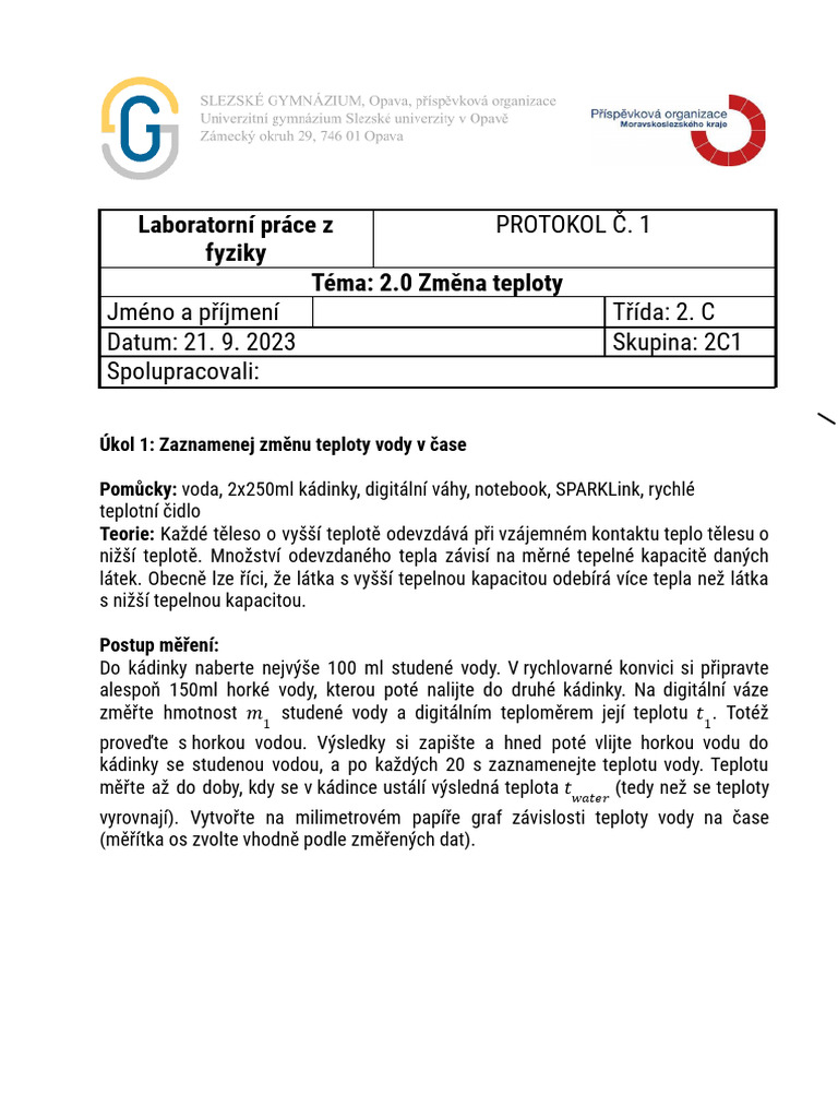 Laboratorní Práce Z Fyziky 2 - 0 (Teplota) | PDF