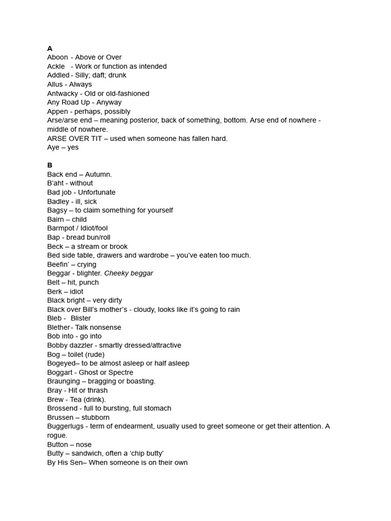 Yorkshire Slang: Words & Meanings | PDF | Language Arts & Discipline ...