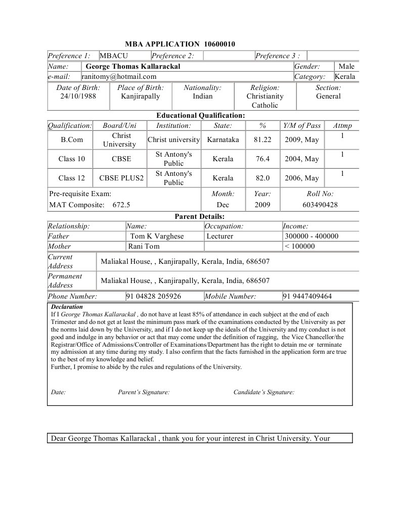 MBA Application Form | PDF | Passport