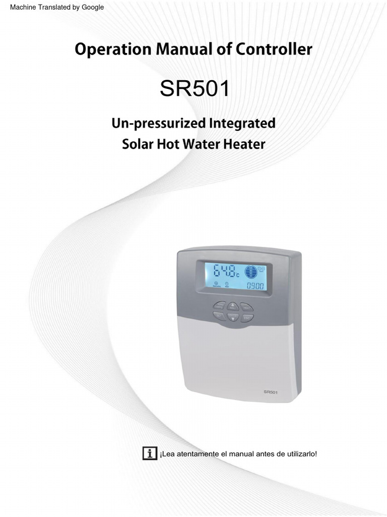 Operation Manual of Controller SR501 Non Pressurized Solar Hot Water ...