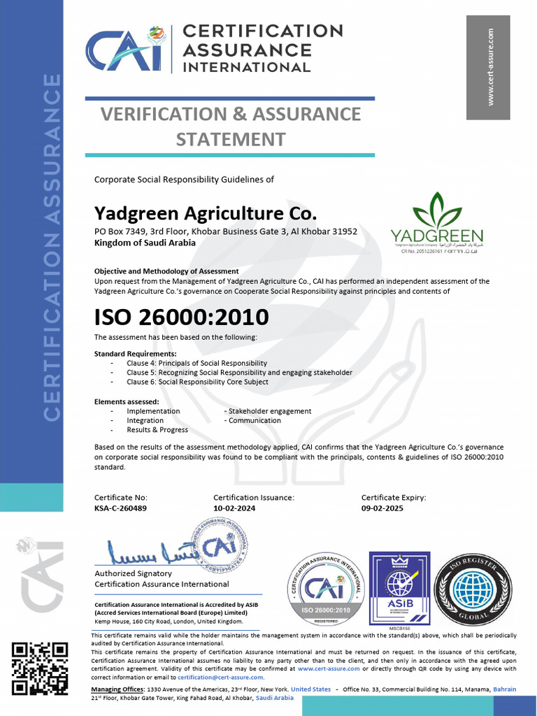 ISO 26000 Certification for Yadgreen | PDF | Business