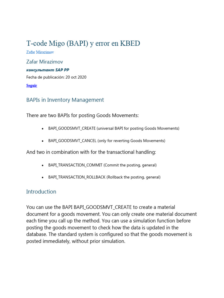 Error en Kbed y Bapi Migo | PDF | Receipt | Computing