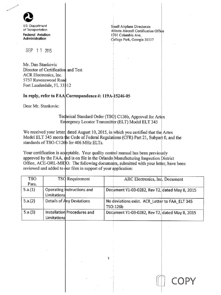 Faa Approval Elt 345 Artex | PDF