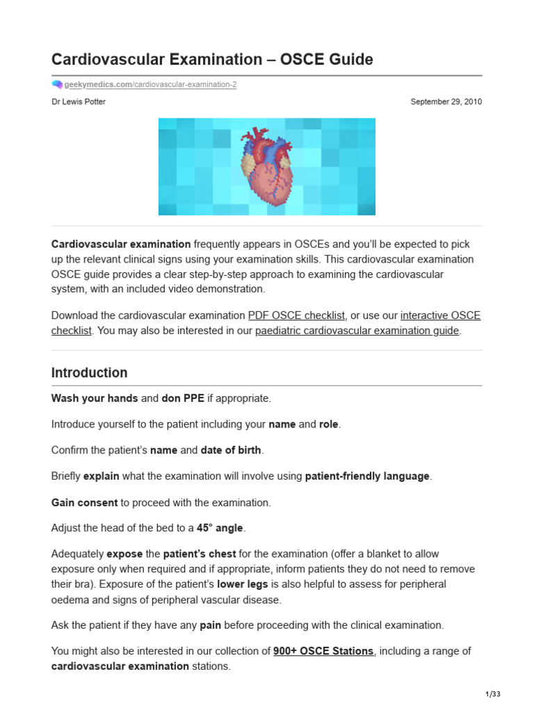 Cardiovascular Examination OSCE Guide2 | PDF | Pulse | Blood Pressure