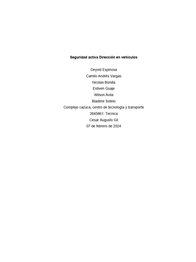 Seguridad Activa Dirección en Vehículos Deyvid | PDF | Direccion ...