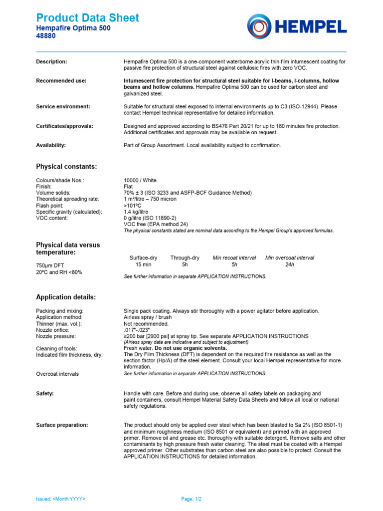 PDS HempafireOptima500 CDA | PDF | Structural Steel | Shelf Life