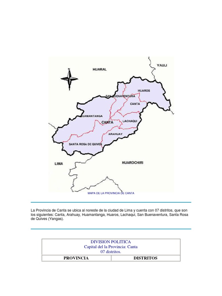 Mapa y Distritos de la Provincia de Canta | PDF | Lima | Naturaleza