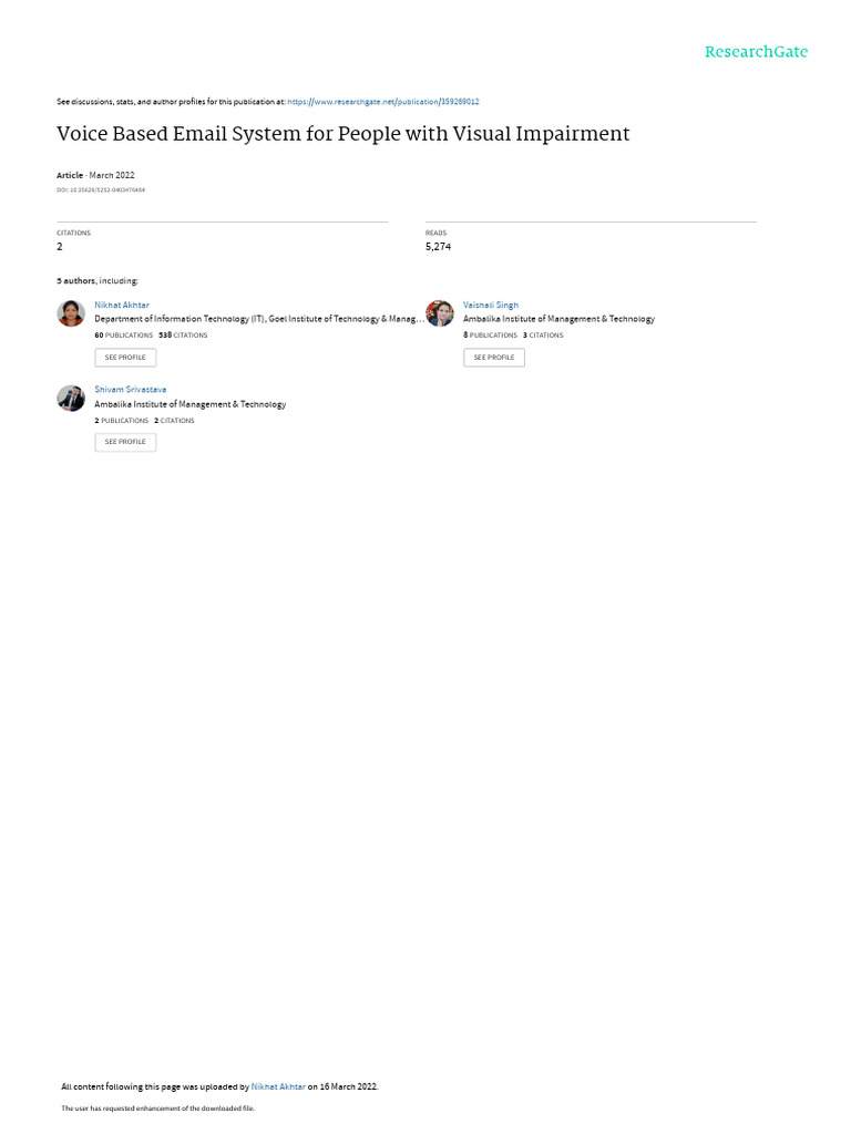 Voice Based Email Systemfor Peoplewith Visual Impairment | PDF ...