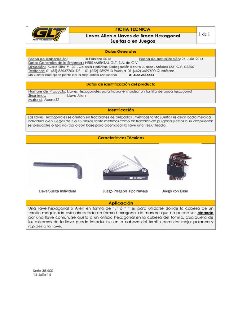 Ficha Tecnica Llave Allen | PDF