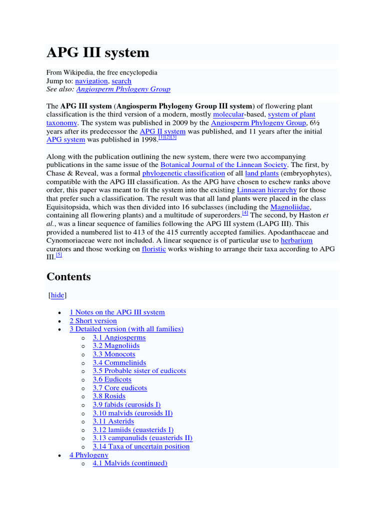 APG III system - Wikipedia, the free encyclopedia | PDF | Plants