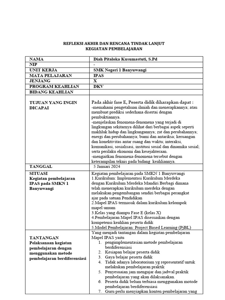 Diah Pitaloka - Ipas - Refleksi 2023 Dan RTL 2024 | PDF | Sains & Matematika