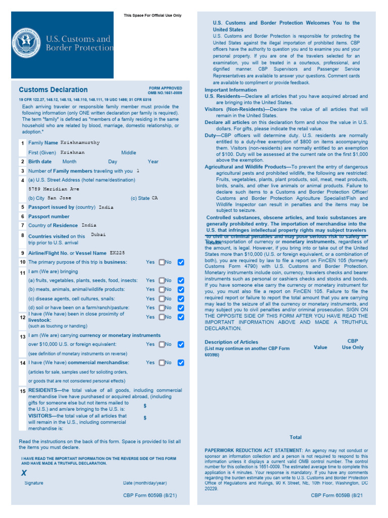 CBP Form 6059B - English | PDF | Customs | U.S. Customs And Border ...