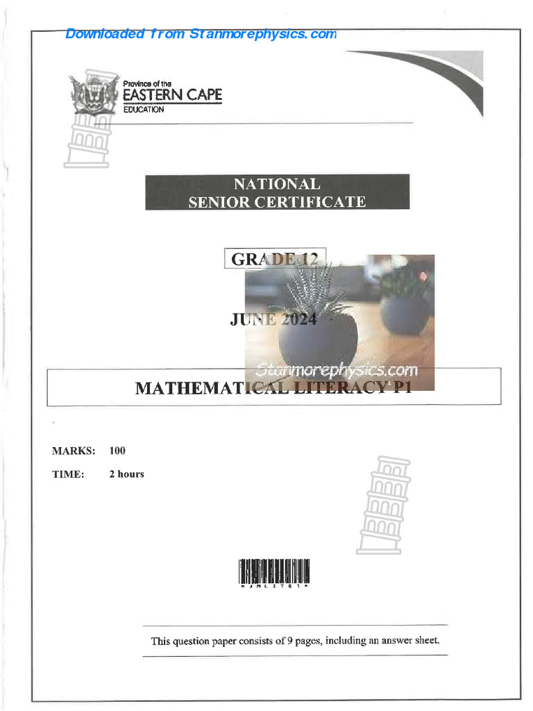 EC Maths Literacy Grade 12 June 2024 P1 and Memo | PDF | Accuracy And Precision | Mathematics