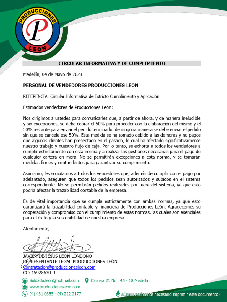 Circular Informativa para La Empresa | PDF